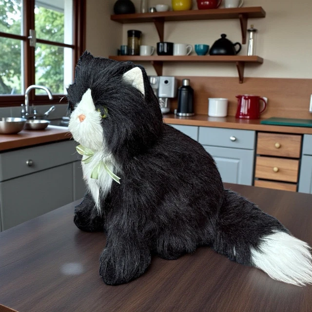 VINTAGE ALFRO TUXEDO Cat Plush Black White Korea 1980s Long Hair 13”T ...