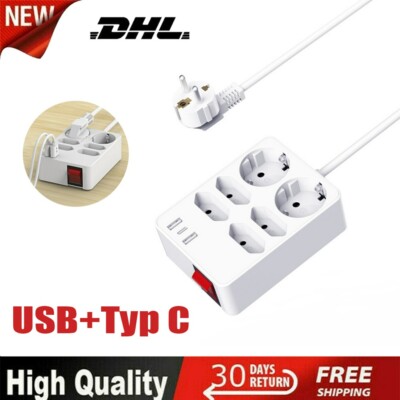 MEHRFACHSTECKDOSE STECKDOSENLEISTE MIT USB Typ-C Euro Mehrfachstecker 4 ...