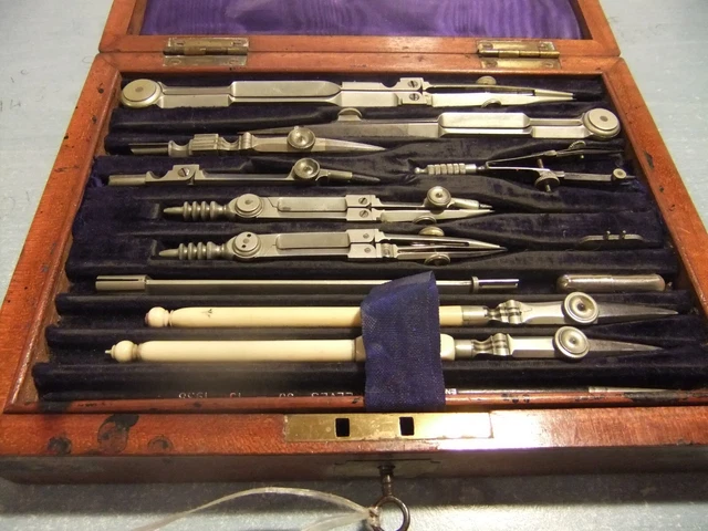 ANTIQUE DRAWING INSTRUMENTS/DRAWING Set/Mahogany Case - Negretti ...
