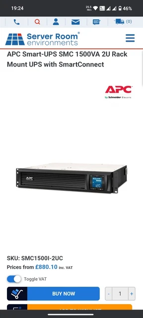 APC SMART-UPS SMC 1500VA 2U RackMount UPS with SmartConnect SM SMC1500i-2U £113.04 - PicClick UK