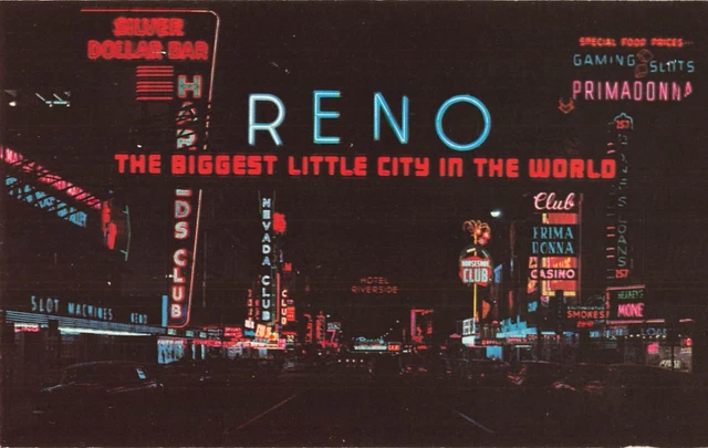 VINTAGE POSTCARD, BIGGEST Little City In The World, Reno, Nevada, Long ...
