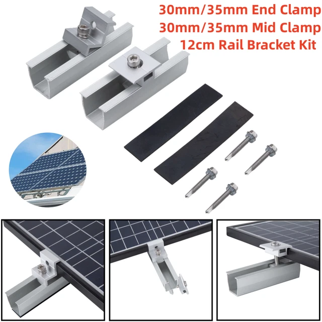 SOLAR PANEL BRACKET Rails Fixing PV End/Middle Clamp Mounting for Flat ...