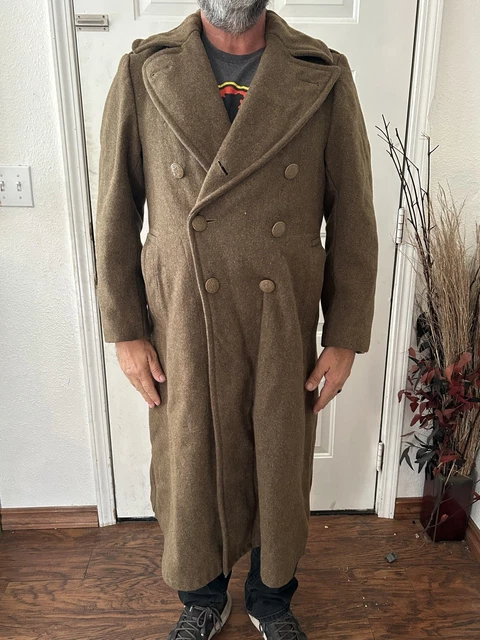 VINTAGE WW2 ERA US Army Wool Overcoat Trench Coat Military World War II ...