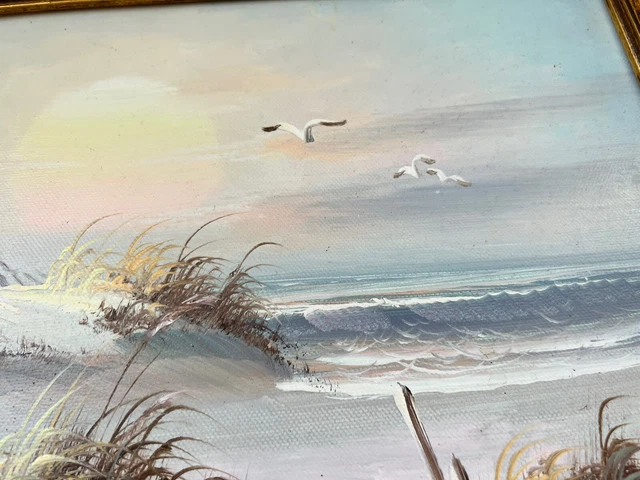 WILSON ORIGINAL OIL Painting on Canvas Seagulls Seascape Border Framed ...