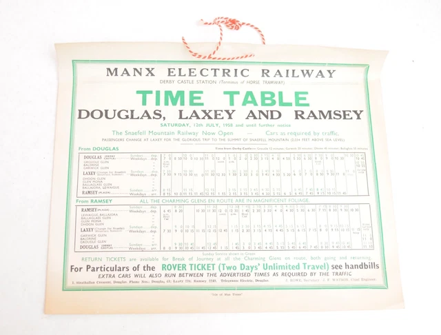 RAILWAY TRAM TIMETABLE Poster IOM Manx Electric Railway Douglas Ramsay ...