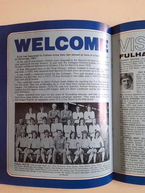 TOTTENHAM HOTSPUR VS Fulham Football Programme 10th September 1977 £2. ...