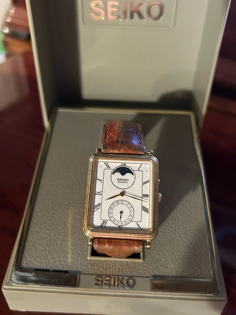 VINTAGE MEN'S SEIKO Moon Phase Moonphase 7F32-5000 Quartz Dress Watch ...