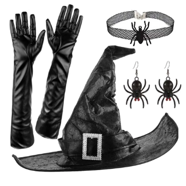 RUCHED WITCH HAT Halloween Party Costume Gloves Earrings Festival Props ...