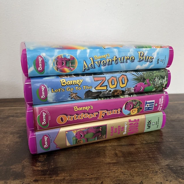 BARNEY VHS TAPES Lot of 4 - Adventure Bus Zoo Outdoor Fun House Lyrick ...