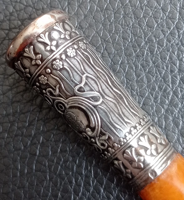 ANCIEN FUME CIGARE Argent Massif Bakélite Bague Vermeil Poinçon EUR 30 ...