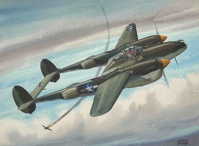 ALFRED OWLES -LOCKHEED P38 Lightning Original Aviation Watercolor 1940s ...