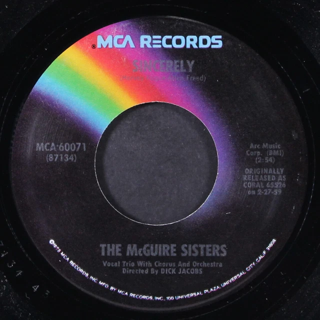 MCGUIRE SISTERS : sincèrement / Sugartime MCA 7" Single 45 tr/min EUR 6 ...