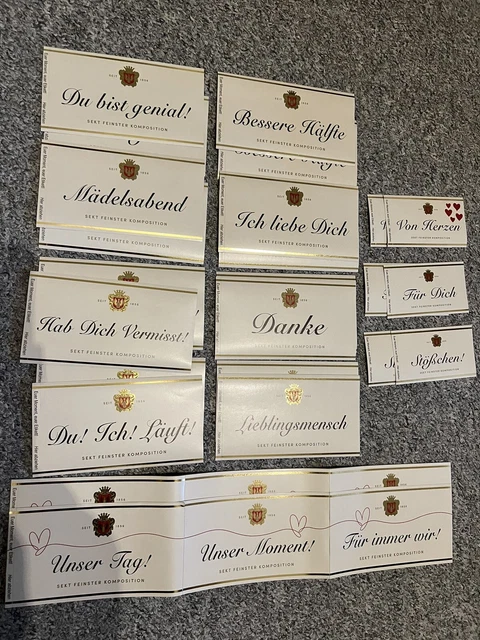 24 AUFKLEBE-ETIKETTEN FÜR Sekt Flaschen und Piccolo, Rotkäppchen EUR 7 ... 24 AUFKLEBE-ETIKETTEN FÜR Sekt Flaschen und Piccolo, Rotkäppchen EUR 7 ...