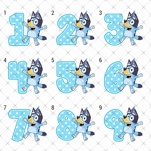 BLUEY BIRTHDAY NUMBERS 1-9 Dots DTF Iron On Heat transfer ready to ...