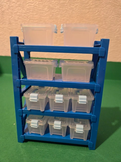 DOLL HOUSE STORAGE 4 tier rack with 10 storage boxes 1.12th B £11.00 ...