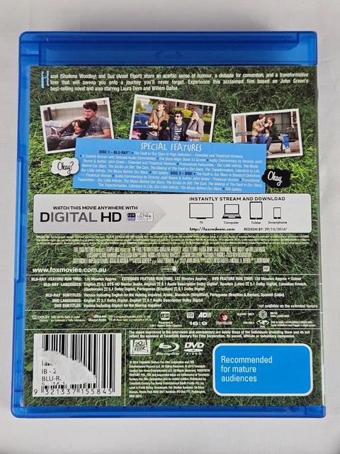 THE FAULT IN Our Stars Blu-ray + DVD Region B - VGC - Mint Disc $9.95 ...
