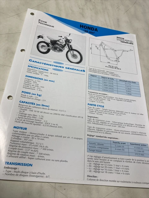 1996 HONDA XR400 NE03 XR400R T RMT Motorcycle Spec Sheet ETAI XR 400 R ...
