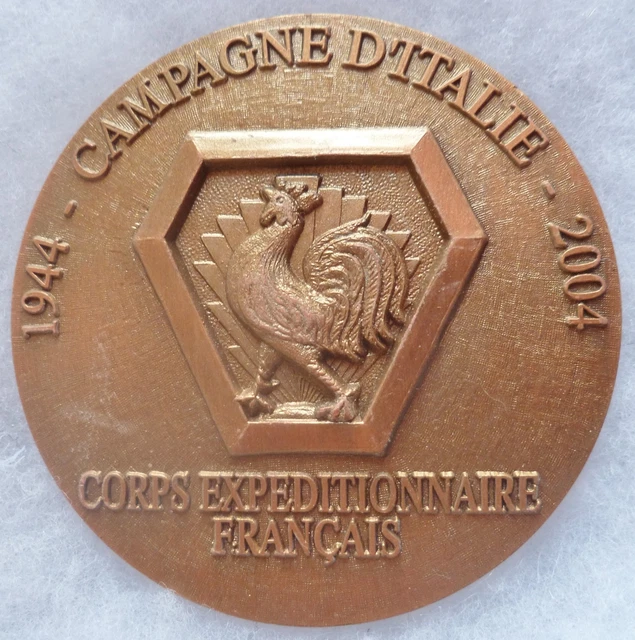 MÉDAILLE EN BRONZE Insigne coq CEF ITALIE 1944 Cinquantenaire Maréchal ...