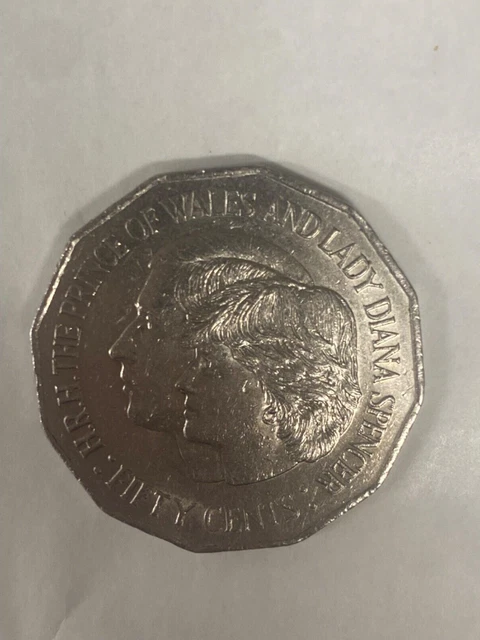 RARE AUSTRALIAN PRINCESS Diana and prince charles wedding 50 cent coin ...