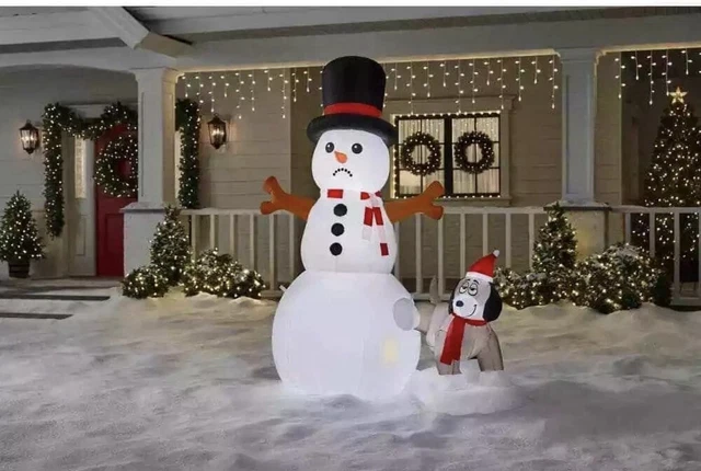 6 FT ANIMATED LED Snowman and Dog Scene Christmas Airblown Inflatable ...