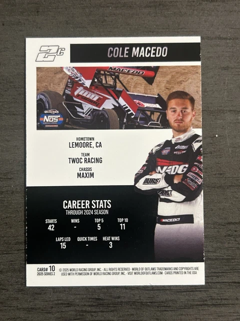 COLE MACEDO 2025 World Of Outlaws Sprint Car Racing Trading Card Foil ...