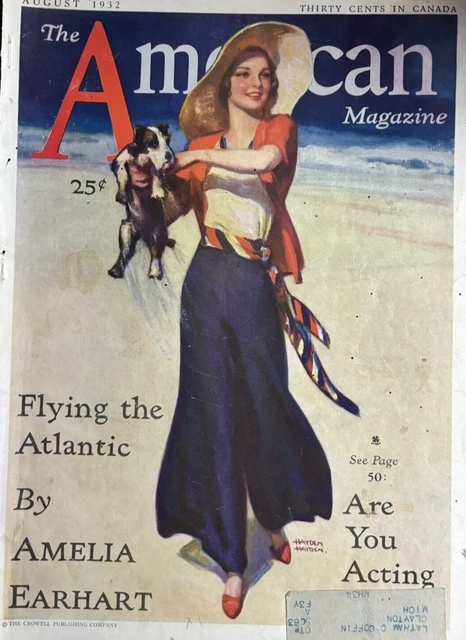 THE AMERICAN MAGAZINE Original Cover Only Amelia Earhart Hayden Hayden ...