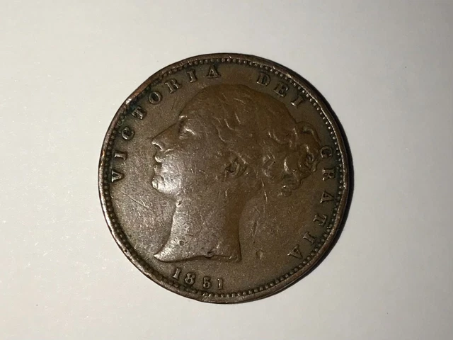 QUEEN VICTORIA YOUNG Head Copper Halfpenny 1/2d 1851 Victorian British ...