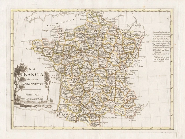 FRANCE DEPARTEMENTS CARTE Map Borghi Gravure sur Cuivre Gravure 1794 ...