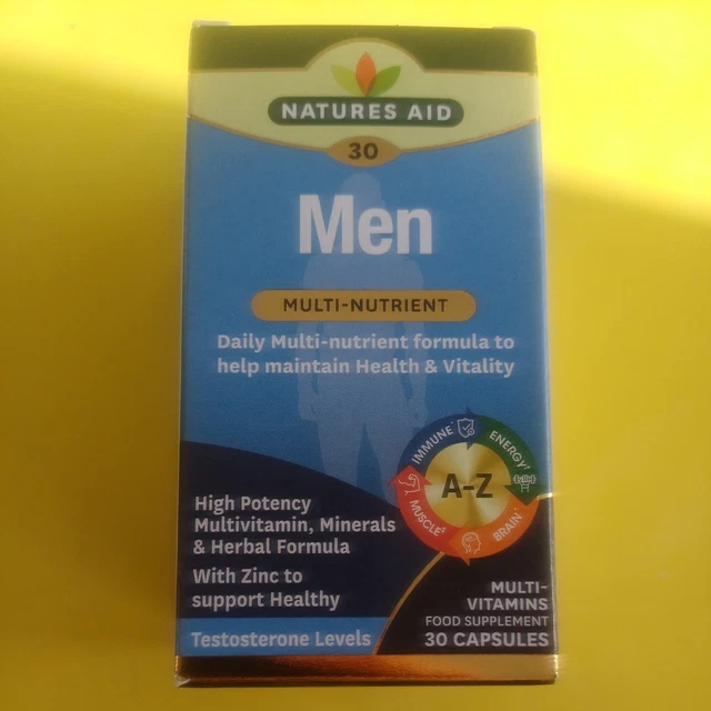 NATURES AID MEN'S Multi Vitamins and Minerals 30 Capsules Daily Health ...