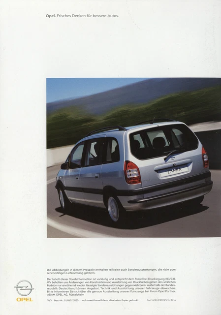 OPEL ZAFIRA PROSPEKT 2003 3/03 D brochure prospectus broszura broschyr Katalog EUR 17,90 ...