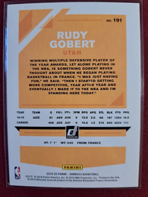 RUDY GOBERT/99 RED INFINITE 2019-20 Panini Donruss NBA #191 Utah Jazz ...