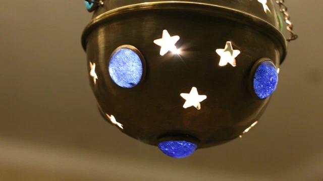 ANCIEN RARE PENDENTIF mosquée islamique lanterne ottomane en laiton ...