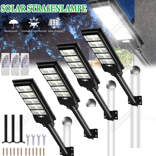 LED SOLAR STRASSENLATERNE mit Bewegungsmelder Außen 800/1000/1200W Solarlicht EUR 41,49 ...