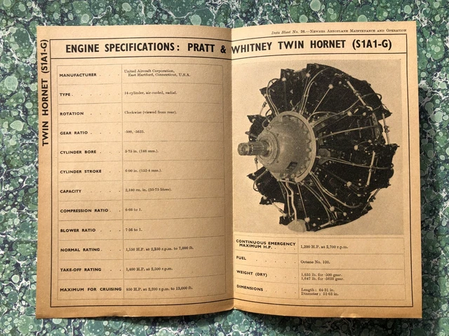 NEWNES AEROPLANE DATA Sheet Engine Specification Pratt & Whitney Twin ...