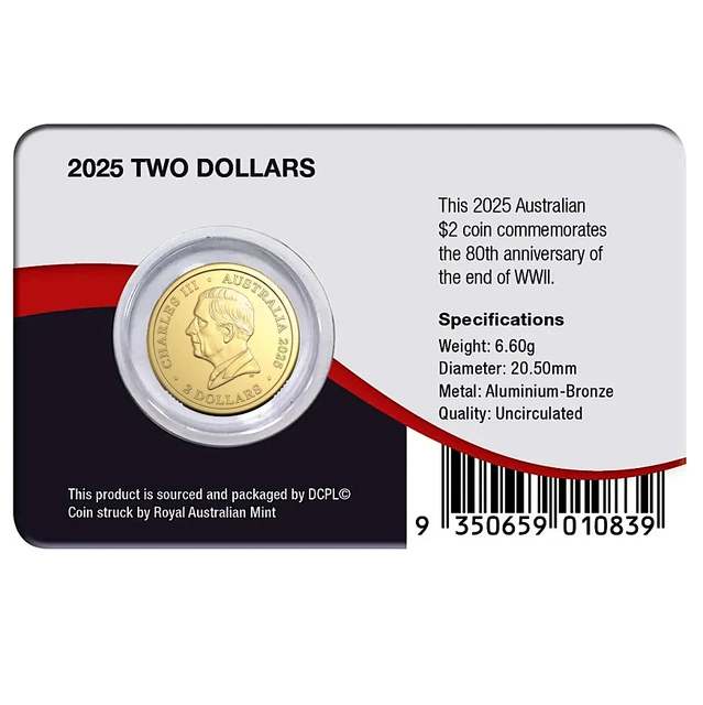 2025 $2 REMEMBRANCE Poppy WWII 80th Anniversary UNC RAM Mint Coin Card ...