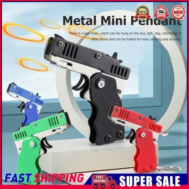 MINI RUBBER BAND Gun Toy Portable with Key Chain Foldable for Kid ...