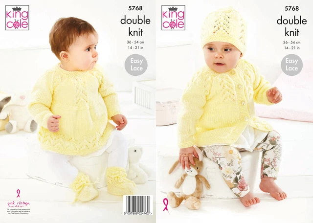 KING COLE KNITTING Pattern Double Knit Baby Cardigan, Top, Bootee 14-21 ...