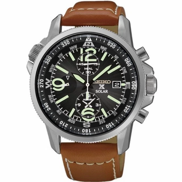 SEIKO PROSPEX SSC081P1 Land Solar Watch Brown Leather Date V172 Chrono ...