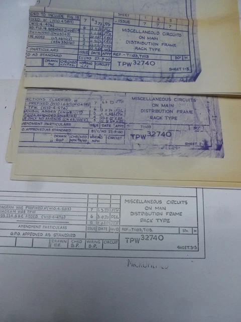 GPO STROWGER DIAGRAM Miscellaneous Ccts On Main Distribution Frame Tpw ...