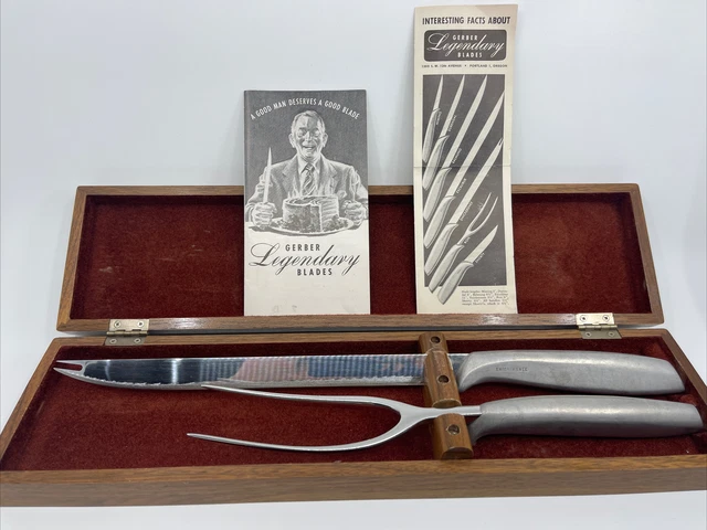 VINTAGE GERBER LEGENDARY Blade SNICKERSNEE, RON, WOOD Box Made USA 12 ...