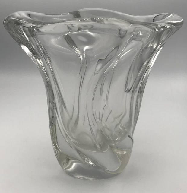 DAUM FRANCE GRAND VASE vintage en CRISTAL Moulé Forme Libre signé 4,4 ...