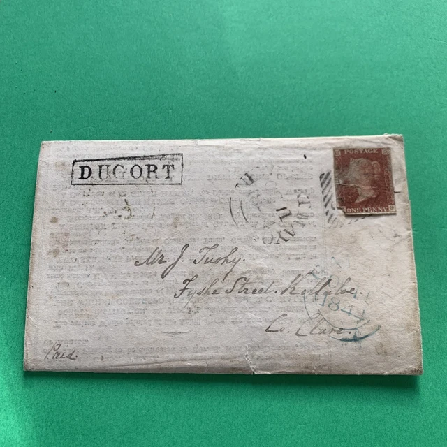 1844 QV IRISH Imperf Penny Faults Dugort To Killaloe With Contents ...