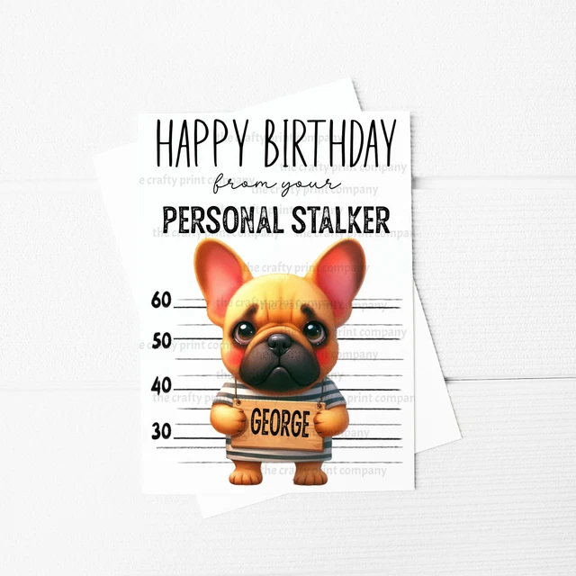 BIGLIETTO DI AUGURI personale stalker bulldog francese A5 festa della ...