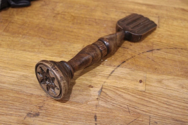 RARE ANTIQUE VINTAGE Wooden Treen Butter Stamp Mould & PAT Hand Carved ...