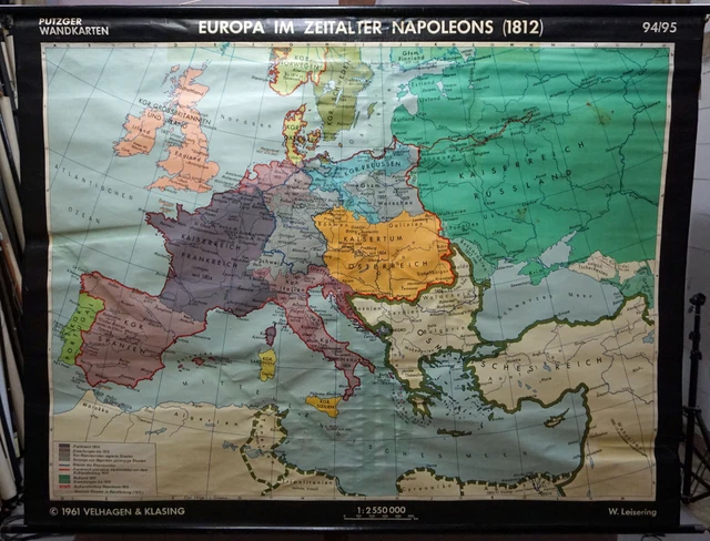 EUROPEAN MURAL MAP 1812 Influence of Napoleon Wall Chart Poster £172.88 ...