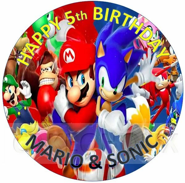 SUPER MARIO & Sonic the Hedgehog Happy Birthday Personalised Edible ...