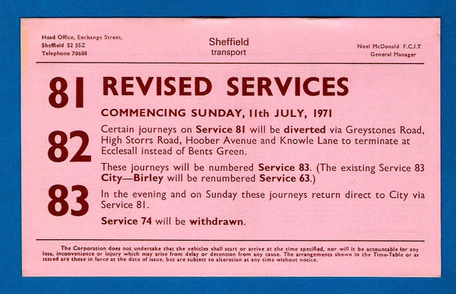 TIMETABLE - SHEFFIELD Transport - 81 82 83: Middlewood City & Bents ...