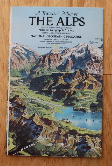 NATIONAL GEOGRAPHIC APRIL 1985 Map; A Traveler's Map of the Alps $10.00 ...