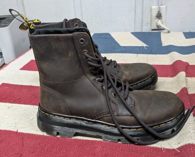 DR. MARTENS MEN'S Brown Combs Leather Lace-Up Combat Boots Round Toe US ...