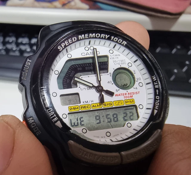 OROLOGIO DA POLSO vintage Casio AW-22 Module 725 Memoria velocità ...